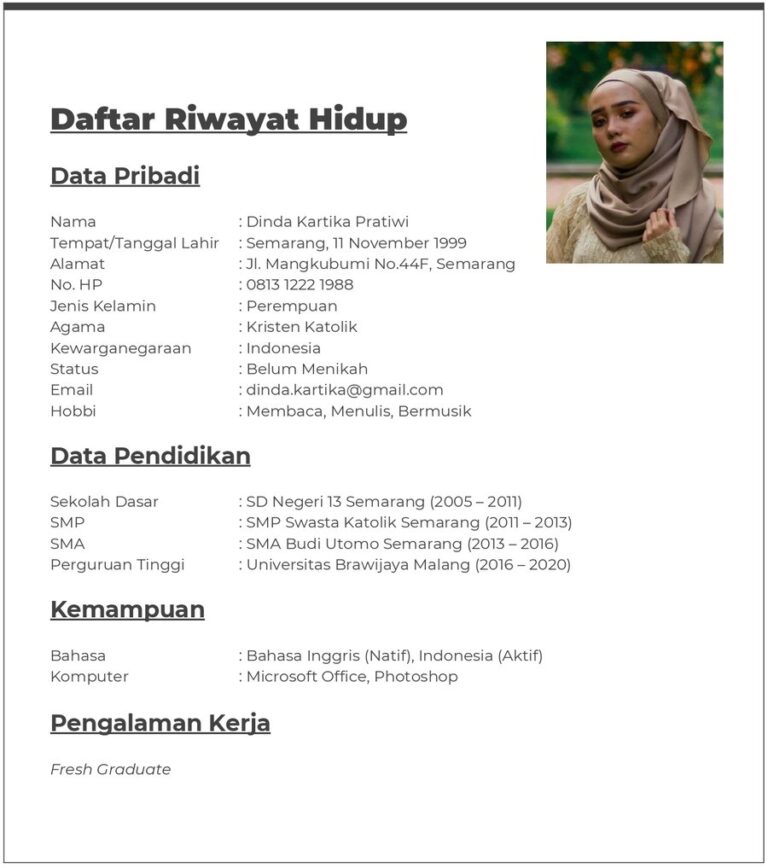 10 Contoh Daftar Riwayat Hidup Tulis Tangan dan Via Email – Combinesia ...